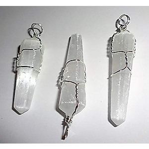 ( Sublime Gifts ) Selenite Point Cleansing Crystal Healing Cut wire wrapped Point Pendant with Metal Bail