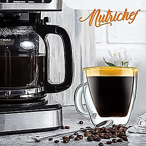 NutriChef Double Wall Insulated Cups - 4pcs 5.2 oz High Borosilicate Glass Sweat Free Mugs Clear Drinkware for Hot/Cold Drinks, Coffee, Espresso, Cappuccino, Latte, Tea, Microwavable, Dishwasher Safe