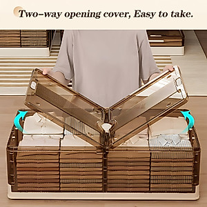 2 Pack Under-bed storage box with wheels, stackable, under-bed shoe storage drawer, foldable plastic storage box with lid, can store clothes, shoes, blankets, toys, books (L Szie，White Transparent)