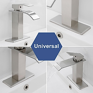 BWE 6” Faucet Cover Escutcheon Brushed Nickel Stainless Steel Deck Plate for Bathroom Sink 1 Hole or 4 Inch 3 Holes Centerset Sink Modern Rectangular Vanity Basin Sink Hole Cover Cap