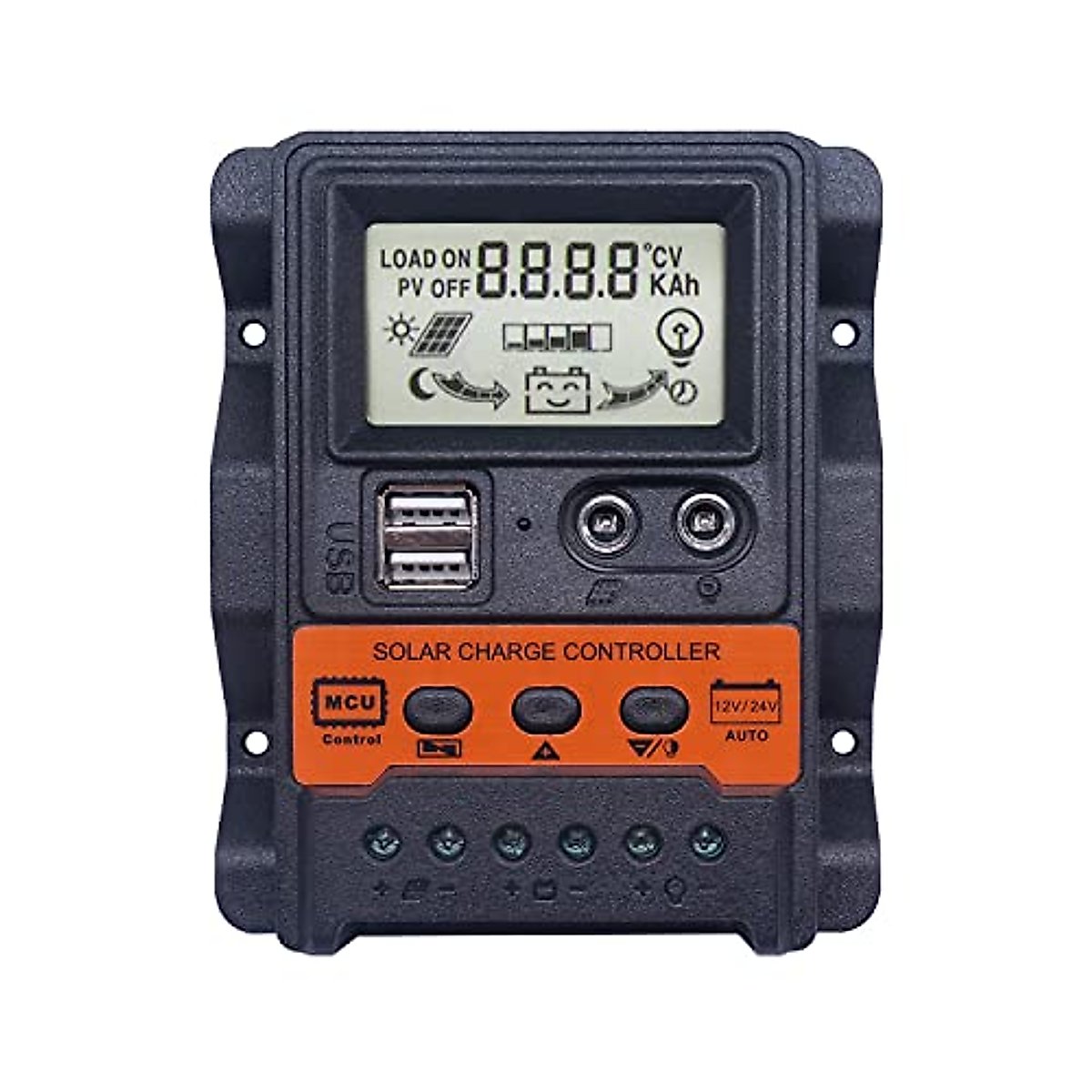 weideer 20A Solar Charger Controller 12V/24V Adjustable LCD Display with Dual USB Port 5.5x2.1MM Female Port PWM Auto Parameter Solar Panel Charger Controller K-042