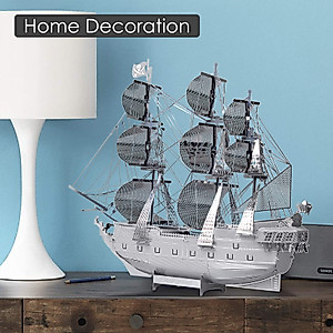 Piececool 3D Puzzle for Adults Metal Model Kits-Black Pearl Pirate Ship DIY 3D Metal Puzzles, Flying Dutchman Model Ship STEM Building Kit Puzzle Toy, Great Birthday Gift Idea-49 Pcs