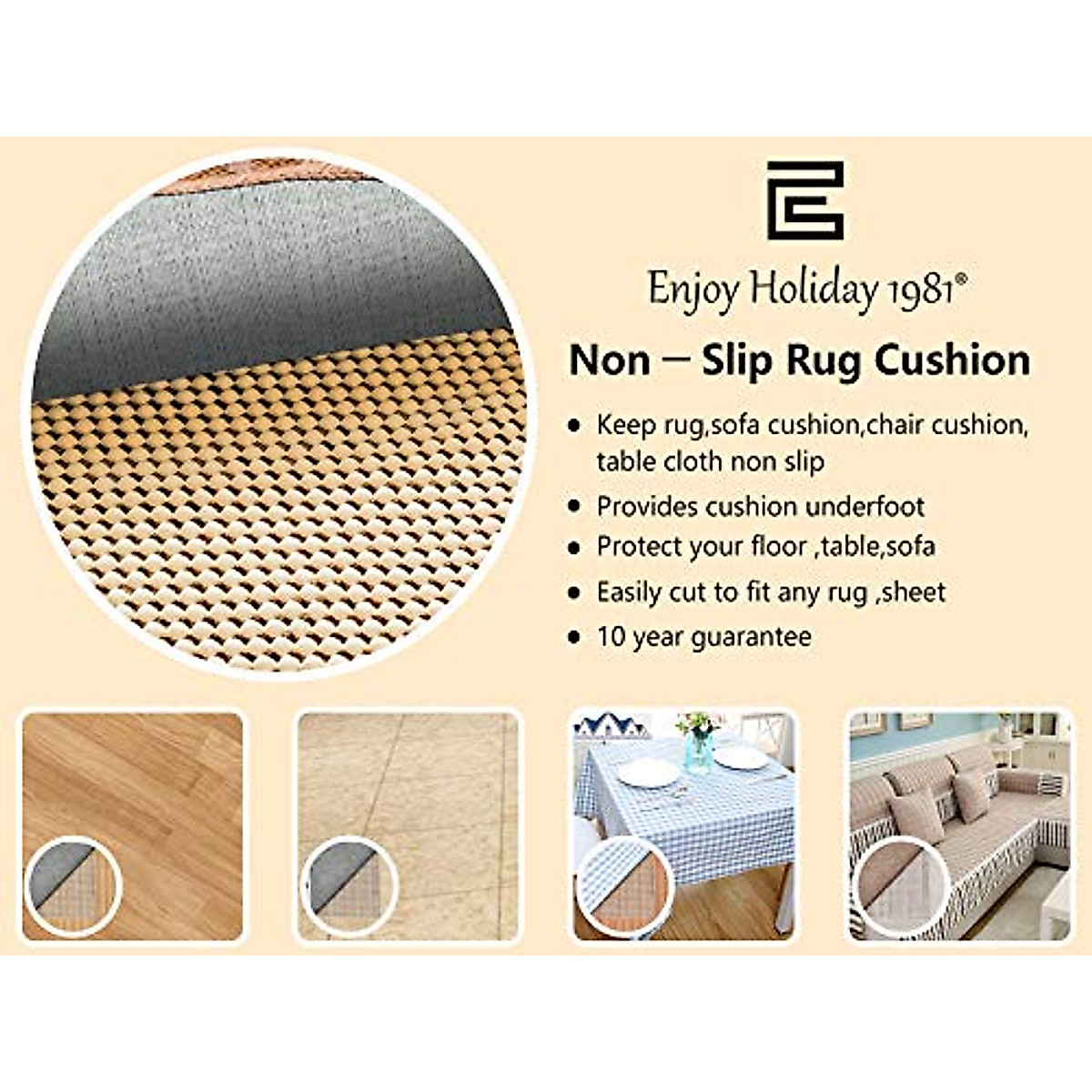 Non Slip Area Rug Pad Gripper - 8x10 Strong Grip Carpet pad for Area Rugs and Hardwood Floors, Provides Protection and Cushion