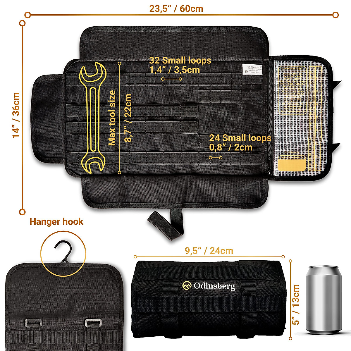 Odinsberg Motorcycle Tool Roll Bag Tools NOT Included - Small Tool Bag Wrench Roll Up Tool Bag Organizer Pouch Wrap Motorcycle Tool Kit Box For Harley Enduro Dirt Bike UTV Motorcycle Accessories Gear