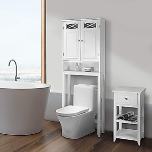 Elegant Home Fashions Dawson Wooden Space Saver with Cross Molding and 2 Doors, White