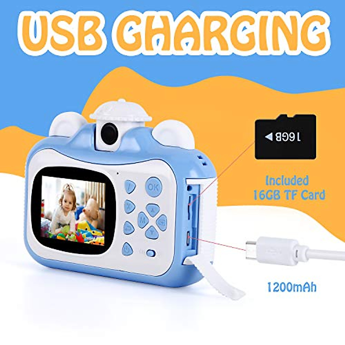 Barchrons Instant Print Digital Kids Camera 1080P Rechargeable Kids Camera Video Camera with 32G SD Card for 6-12 Years Old Birthday Gift
