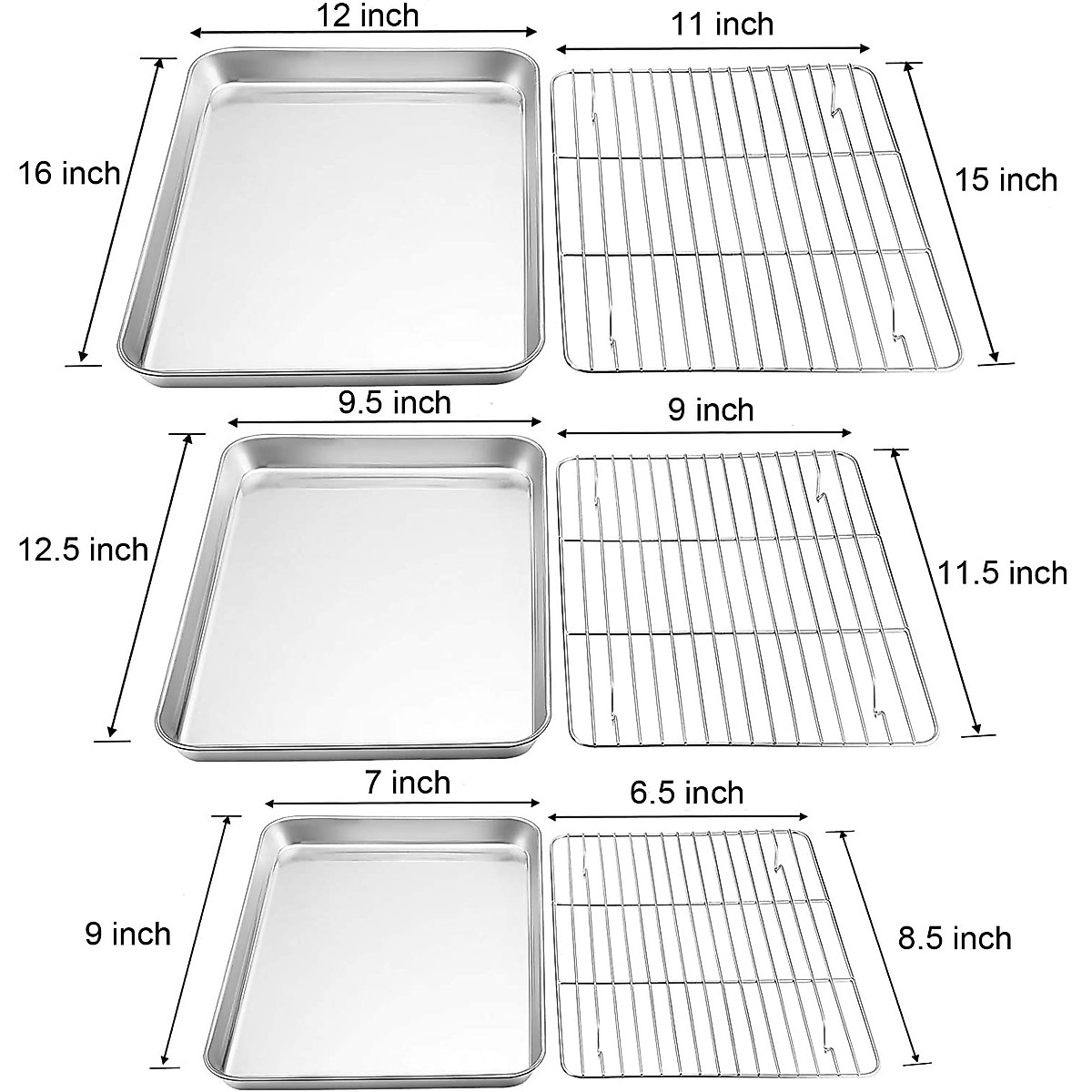 TeamFar Baking Sheet with Rack Set, Stainless Steel Cookie Sheet Baking Pans with Cooling Rack, Non Toxic & Healthy, Rust Free & Heavy Duty, Mirror Finish & Easy Clean, Dishwasher Safe - 6 Pieces