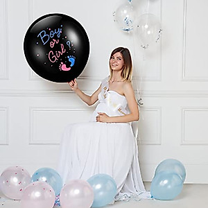 XL Gender Reveal Party Balloon Pop - Blue & Pink Confetti Gender Reveal Kit - Black Balloon Gender Reveal with Tassels - Boy or Girl Baby Gender Reveal Balloon Kit by Jolly Jon
