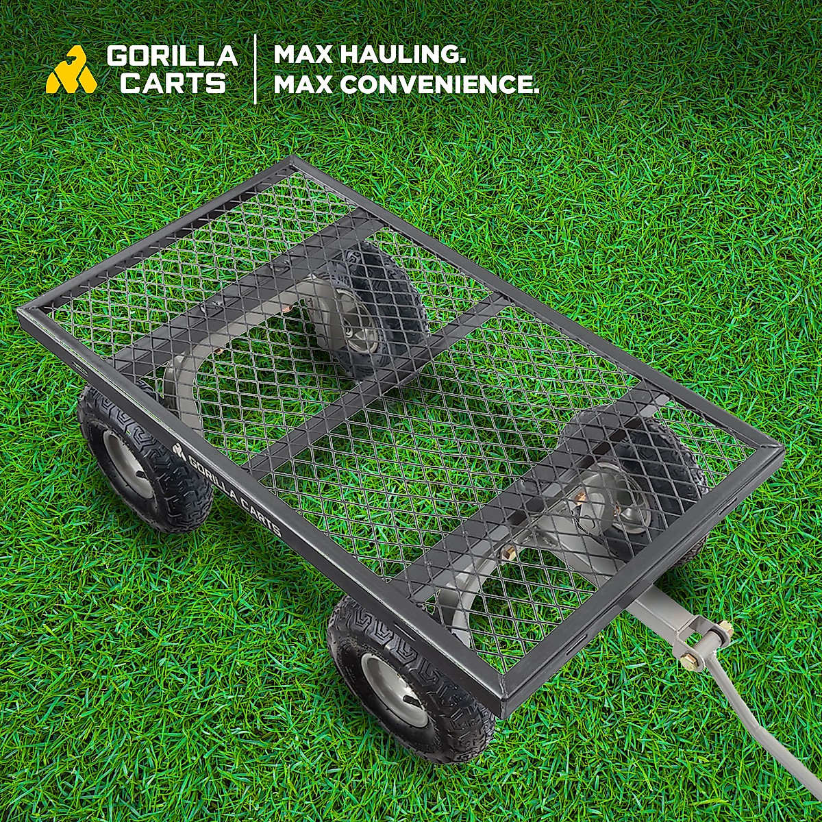 Gorilla Carts 800 Pound Capacity Steel Utility Cart, Flatbed Dolly Gardening Cart Outdoor Yard Wagon with Tow Handle and Removable Sides, Grey