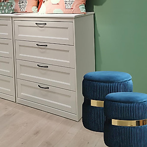 YYW HOME Ottoman with Storage - Bule Velvet Ottoman for Living Room, Velvet Storage Ottoman for Kids Room,Gold Ottoman with Storage, Vanity Chair for Bedroom,Set of 2 Velvet Ottoman (Blue)