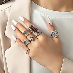 Campsis 8PCS Knuckle Ring Sets Turquoise Boho Rings Vintage Flower Mid Finger Ring for Women and Girls