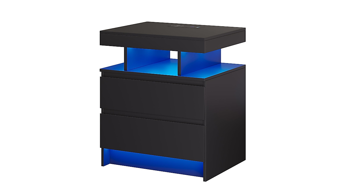 dnbss Modern Nightstand with Charging Station & LED Light