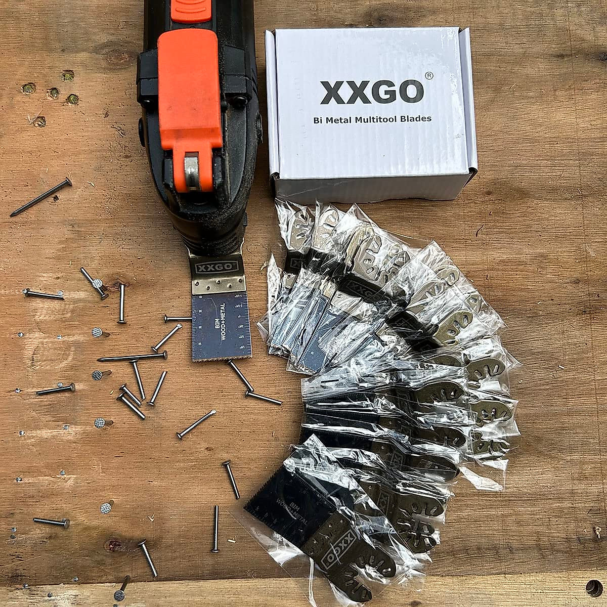XXGO 20 Pcs Bi Metal Oscillating Tool Blades Compatible with Bosch, Chicago, Craftsman, Dremel, Fein, Harbor Freight, Makita, Milwaukee, Porter Cable, Ridgid, Ryobi, Rockwell XG2020