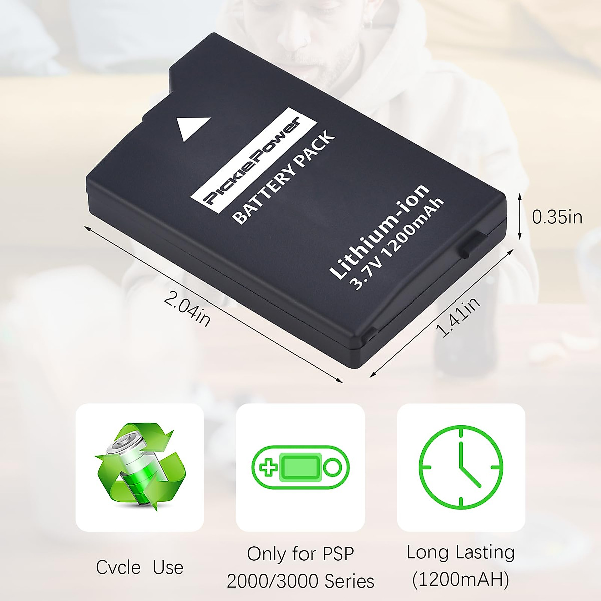 Pickle Power PSP 3000/2000 Battery with PSP Charger Cable for PSP 3000 / PSP Slim 2000 PSP-S110,PSP-3001, PSP-3000, PSP-3002, PSP-3004, PSP-2001, PSP Slim Console