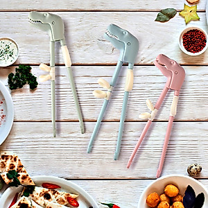 Kids Training Chopsticks, ChaLeeMOO Reusable Dinosaur Trainer Chopsticks Helper Set, Cute T-Rex Kids Utensils, Both for Right-handed and Left-handed Also Great for Adults to Use, 3 Pairs BPA Free