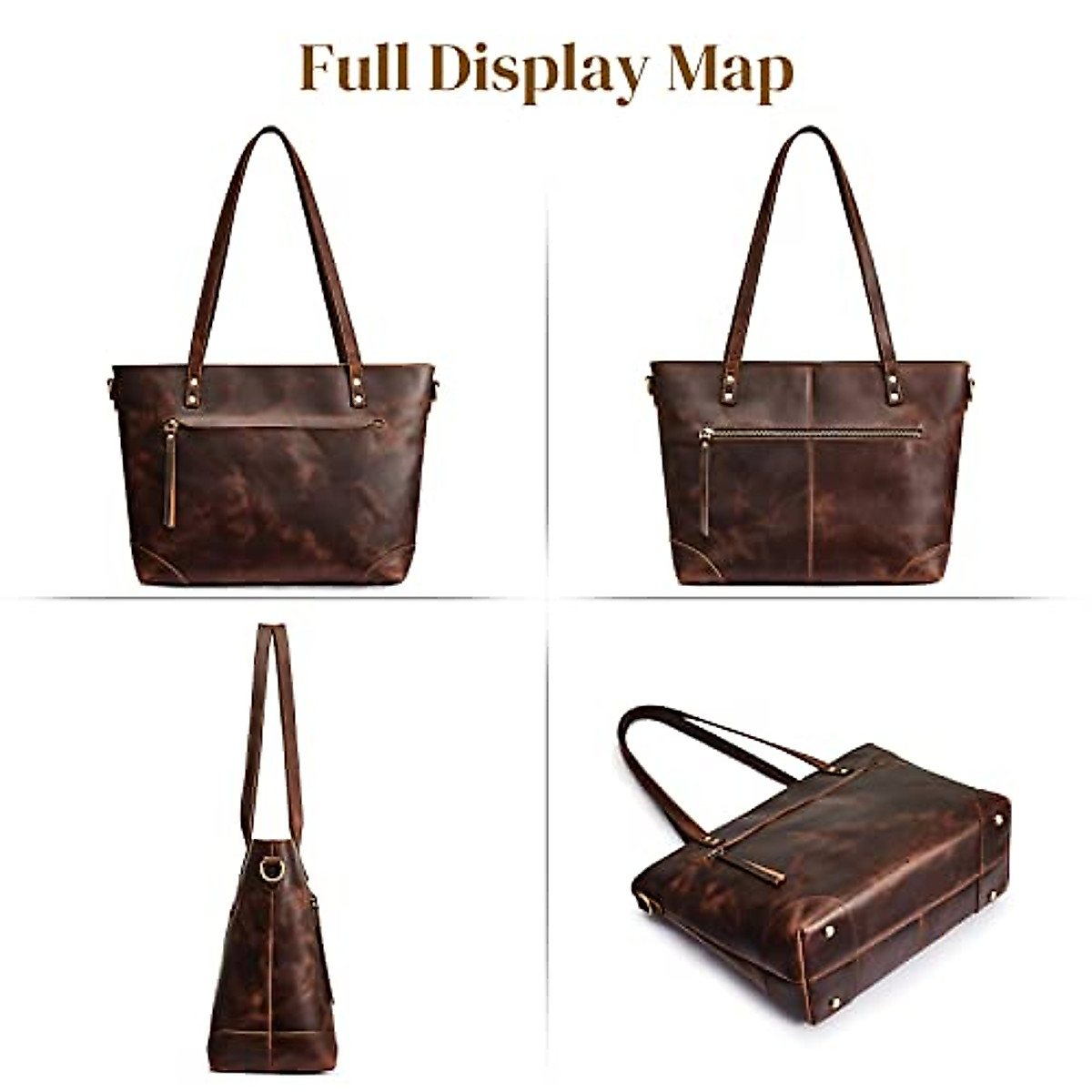 S-ZONE Genuine Leather Tote Bag for Women Work Shoulder Crossbody Purses Handbag with Outside Pockets