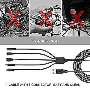 5 in 1 USB Charger Cable for Nintendo DS Lite/ Wii U/ New 3DS (XL/LL), 3DS (XL/LL), 2DS, DSi (XL/LL) ,NDS/Gameboy Advance SP, PSP 1000 2000 3000, Multi-Functional USB Charging Cord with Cable Tie