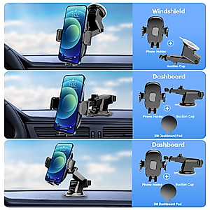 TAPMEI Car Phone Holder [Military-Grade Suction Cup] Universal Phone Mount for Car Dashboard Windshield Fit for Smartphones (Black)