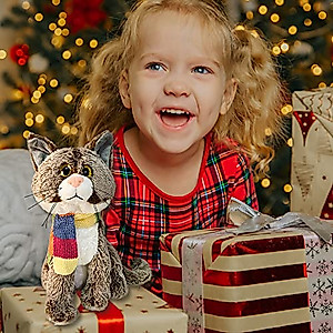 WEWINYTQ Cuddly Deluxe Cat Plush Toy, Soft Kitten Stuffed Animal Kitty Doll Toy Gifts for Kids Children’s Day, Birthday, Valentine, Christmas White and Brown –10 inch