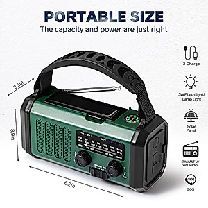 10000mAh Crank Radio, Emergency Radio, Solar Radio, NOAA/AM/FM Weather Radio, USB Type-C Charging,Dynamo Radio,Polymer Battery,Torch & LED Reading Light, SOS Alarm,Compass for Camping