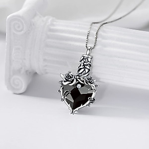 TOUPOP Rose Urn Necklace for Ashes 925 Sterling Silver Cremation Jewelry for Women with Black Heart Crystal w/Funnel Filler Ash Holder Necklace Pendant Funeral Keepsake Memorial Jewellery