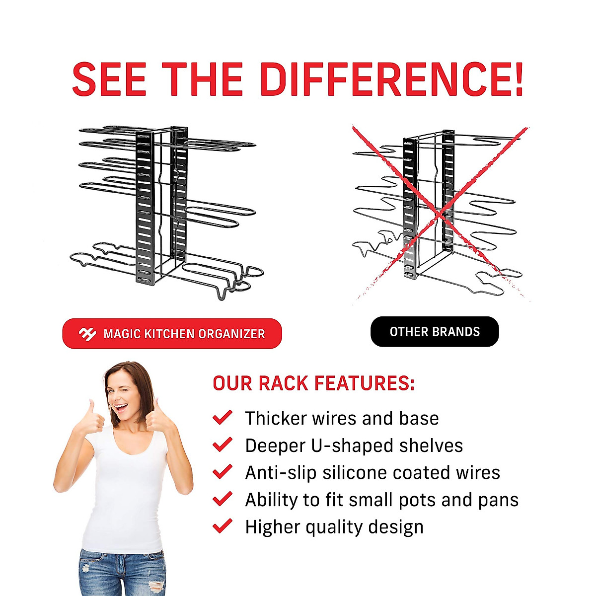 MAGIC HOME USA Pots and Pans Organizer – Kitchen Cabinet Organization and Storage – Pot Rack Organizers – 3 DIY Methods – Adjustable Pot Lid Holder for Kitchen Counter Pantry – Pot and Pan Organizer