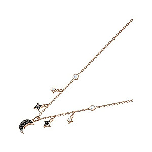 SWAROVSKI Symbolic Necklace with a Black Crystal Pavé Moon Black and White Crystal Studded Star Charms on a Gold-Tone Plated Chain