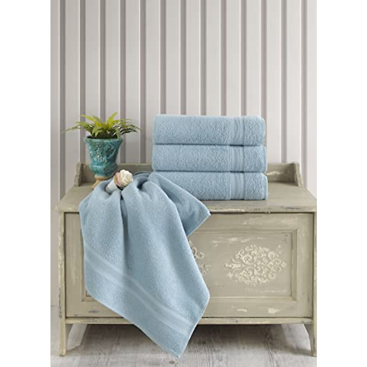 Blue Bath Towels 27" x 54" Quick-Dry High Absorbent 100% Turkish Cotton Towel for Bathroom, Guests, Pool, Gym, Camp, Travel, College Dorm, Shower (Blue, 4 Pack Bath Towel)