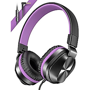 Headphones, On-Ear Wired Headphones with Microphone, Stereo Sound Headphones with 1.5m Tangle-Free Cord for Adults Children Purple
