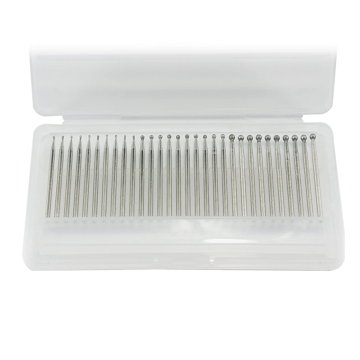 𝐋𝐮𝐨 𝐤𝐞 30 Pcs Ball Shape Diamond Burr Set, 3/32 Inch Shank Diamond Mounted Grinding Bits for Rotary Tools(Size:1mm,2mm,3mm)