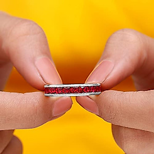 Rosec Jewels Certified Lab Grown Ruby Eternity Band Ring for Women, Ruby Anniversary Ring, Aaaa Quality - Ready To Gift, 14K White Gold, Size:US 10.00