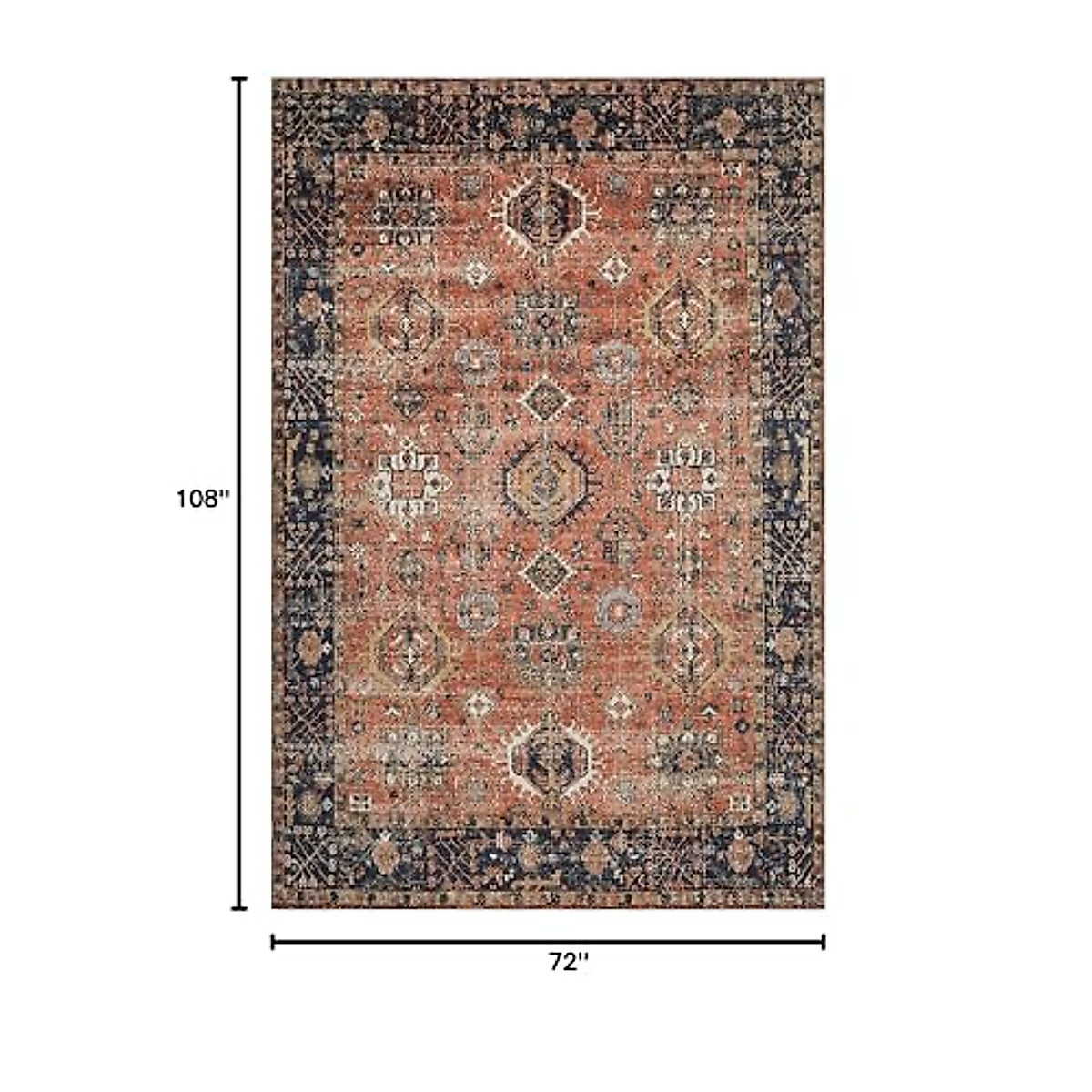 SAFAVIEH Classic Vintage Collection Area Rug - 6' x 9', Rust & Navy, Oriental Distressed Cotton Design, Easy Care, Ideal for High Traffic Areas in Living Room, Bedroom (CLV305P)