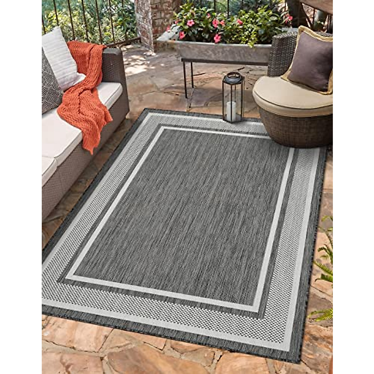 Adiva Rugs Outdoor Indoor Area Rug, Weather Resistant, Easy to Clean, Stain Resistant Floor Mat for Dining Room, Backyard, Deck, Patio (Pebble Weiss, 5'3" x 7')