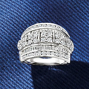 Ross-Simons 2.00 ct. t.w. Baguette and Round Diamond Multi-Row Ring in Sterling Silver. Size 7
