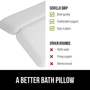 Gorilla Grip Bath Pillow for Tub, Comfortable Bathtub Pillows for Neck Head and Back Support, Strong Suction Waterproof Headrest, Cushion Rest for Curved or Straight Tubs, Spa Accessories, White