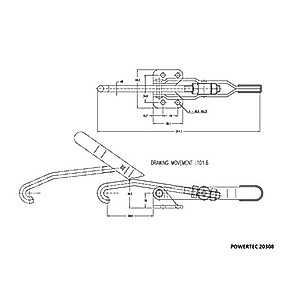 POWERTEC 20308 J Hook Toggle Clamp 451 w Hook Type Draw Latch Pull Action – 375 lb Holding Capacity, 1PK