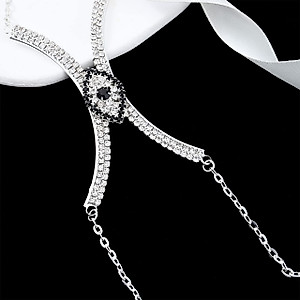 Woeoe Rhinestone Chest Bracket Bra Evil Eye Silver Rhinestone Chest Chains Bikini Body Jewelry Simple Body Jewelry for Women