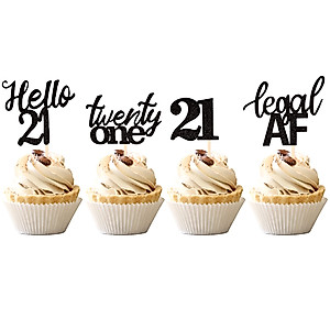 24 PCS 21st Birthday Cupcake Toppers legal Hello 21 Twenty One Cupcake Picks 21st Birthday Cake Decorations Supplies Black