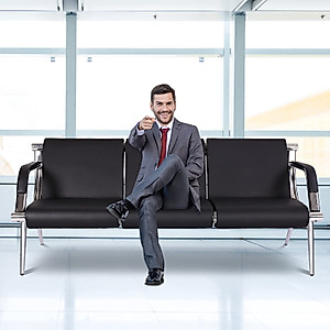 Kinfant 5-Seat Waiting Room Chairs Sofa Furniture - Office Guest Reception Chair with Armrest for Waiting Room Airport Hospital Bank (Black - PU)