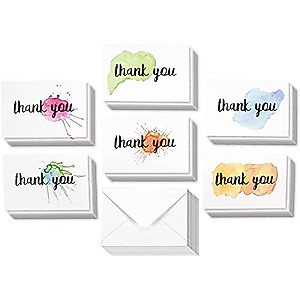 Juvale Blank Thank You Cards with Envelopes, 6 Watercolor Designs (4x6 in, 48 Pack)