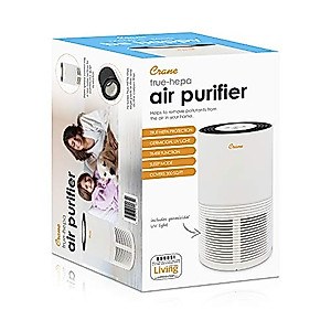 Crane Air Purifier with True HEPA Filter, Germicidal UV Light, 300 Sq Feet Coverage, Timer Function, Sleep Mode, Washable Particle Filter, EE-5068