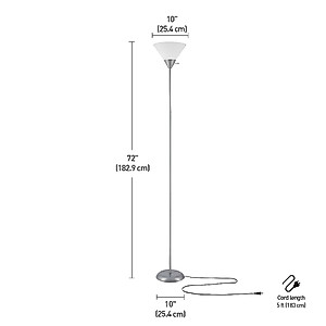 Globe Electric 67150 72" Floor Lamp, Silver, White Plastic Shade, On/Off Rotary Switch on Shade, Floor Lamp for Living Room, Floor Lamp for Bedroom, Home Improvement, Home Office Accessories