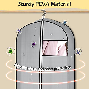 MISSLO 4" Gusseted Garment Bags for Hanging Clothes 65" Dress Bags for Gowns Long Waterproof Dress Cover for Closet Hanging Clothes Storage Bag, 3 Packs