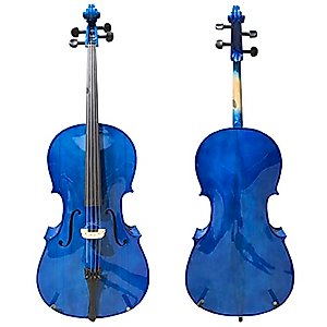 Yinfente advance Cello 4/4 Solid Maple Spruce wood Ebony Cello Parts hand made cello With Cello Bag Bow Black Violincello (blue)