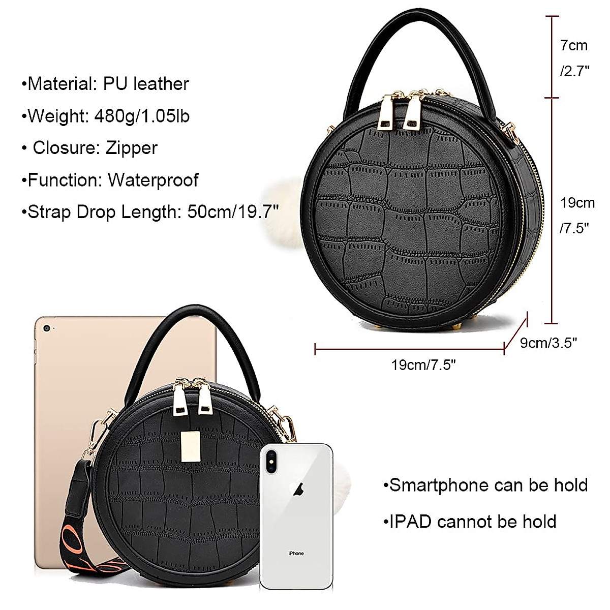 zhongningyifeng Small Circular Crossbody Purse, PU Leather Shoulder Bag for Women, Fashion Handbag Upgrade Waterproof