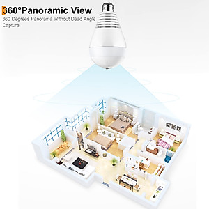 Kopfus Bulb Security Camera, 360 Degree Panoramic Bulb Camera,1080P Smart Surveillance Camera Lamp with LED & Infrared Night Vision/Motion Detection/Cloud & SD Card Storage/Alert events/V380 App/N4
