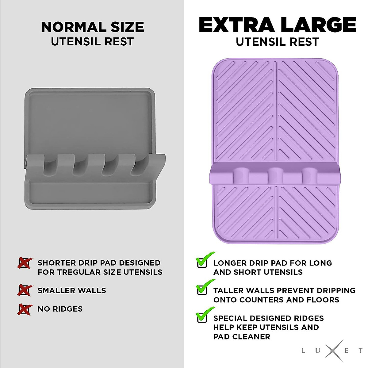 Luxet Updated Spoon Rest for Kitchen Counter, Heat-Resistant Silicone Utensil Rest for Countertop with Drip Pad,Non-Slip Spoon Holder for Stove Top Kitchen and Grill Utensil Holder Lid (Purple)
