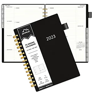 2023 Weekly & Monthly Planner, Jan. 2023 - Dec. 2023, AIMPEAK Planner 2023, Monthly Tabs, Inner Pocket, Pen Loop, PVC Waterproof Cover, Notes Pages, Spiral Binding, 138Pages, Black(5.5"x8.5")