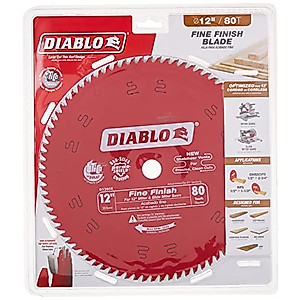 Freud D1280X Diablo 12-Inch 80 Tooth ATB Crosscutting Saw Blade with 1-Inch Arbor, Red