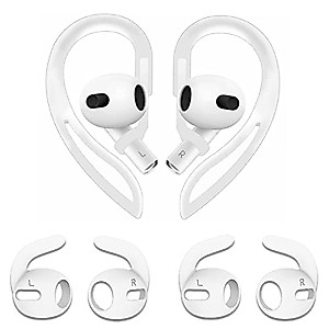 ALXCD Ear Hook Ear Tips Compatible with AirPods 3, 1 Pair Over-Ear Soft Adjustable Ear Hook & 2 Pairs Sport Silicone Ear Tips in 1 Set [Anti Slip][Anti Lost], Compatible with AirPods 3 (1C+2S) White